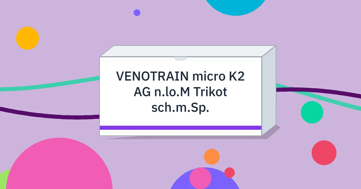 Symbolbild: Packung mit der Aufschrift VENOTRAIN micro K2 AG n.lo.M Trikot sch.m.Sp. (PZN 02355032) – Verfügbarkeit und Bezug in Apotheken in Frankfurt am Main