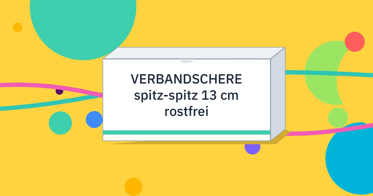 Symbolbild: Packung mit der Aufschrift VERBANDSCHERE spitz-spitz 13 cm rostfrei (PZN 00061728) – Verfügbarkeit und Bezug in Apotheken in Frankfurt am Main