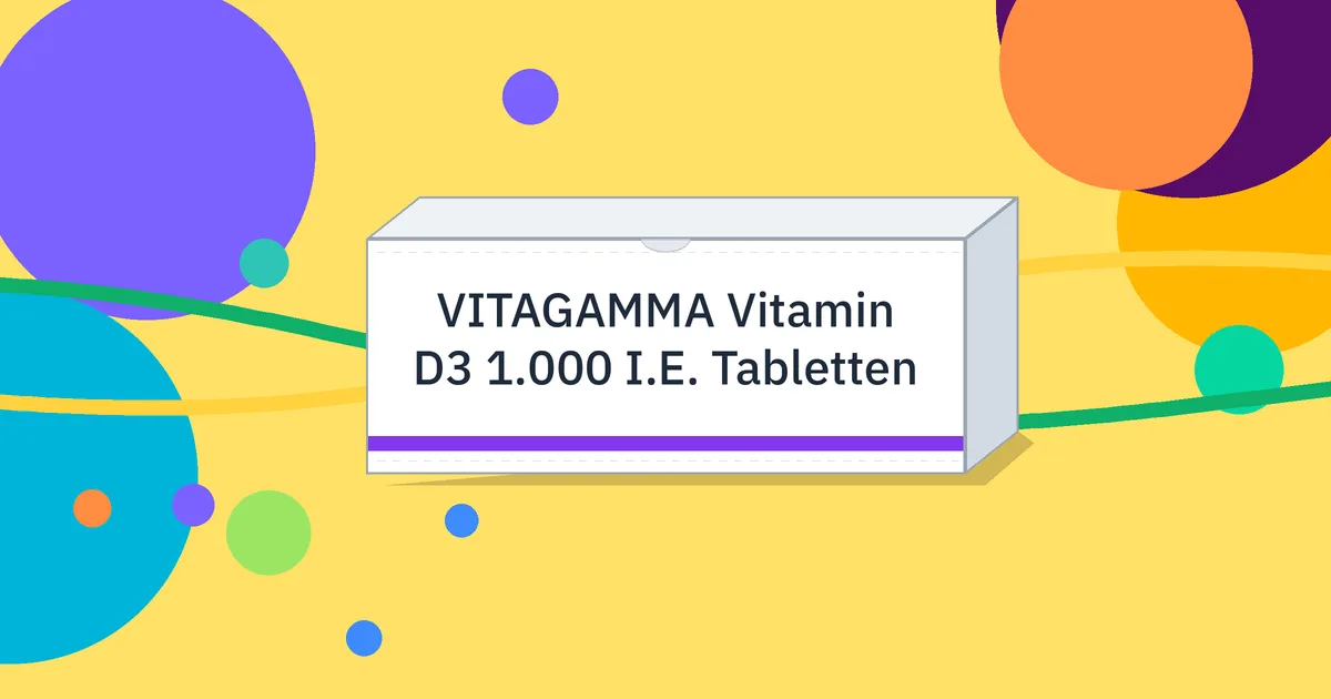 Symbolbild: Packung mit der Aufschrift VITAGAMMA Vitamin D3 1.000 I.E. Tabletten (PZN 01486045) – Verfügbarkeit und Bezug in Apotheken in Frankfurt am Main