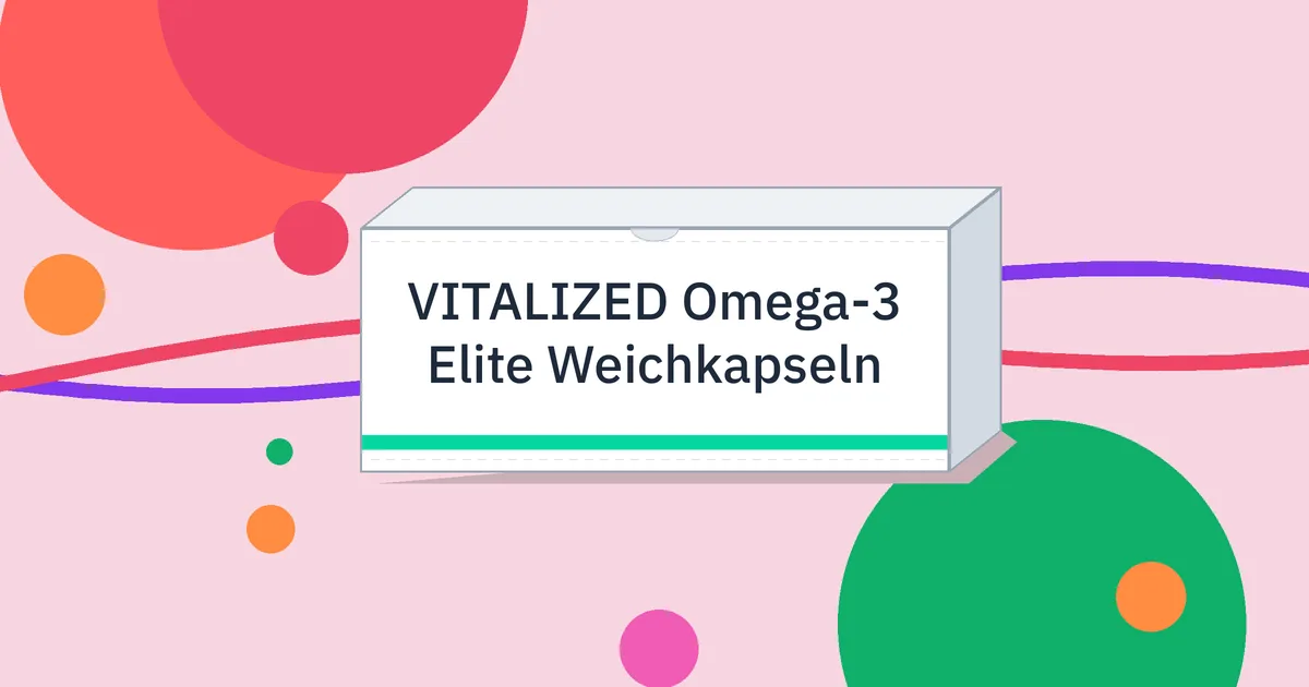 Symbolbild: Packung mit der Aufschrift VITALIZED Omega-3 Elite Weichkapseln (PZN 20125749) – Verfügbarkeit und Bezug in Apotheken in Frankfurt am Main