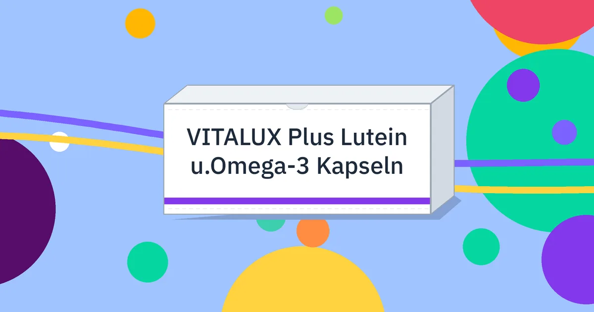 Symbolbild: Packung mit der Aufschrift VITALUX Plus Lutein u.Omega-3 Kapseln (PZN 02073291) – Verfügbarkeit und Bezug in Apotheken in Frankfurt am Main