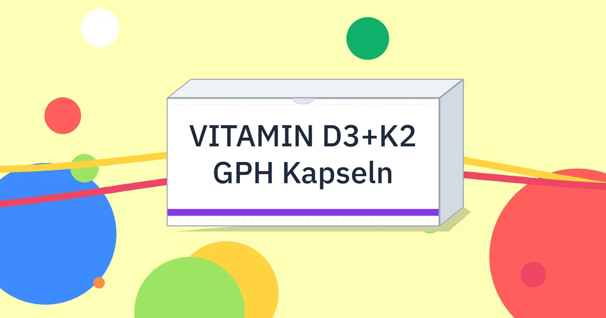 Symbolbild: Packung mit der Aufschrift VITAMIN D3+K2 GPH Kapseln (PZN 15427402) – Verfügbarkeit und Bezug in Apotheken in Frankfurt am Main