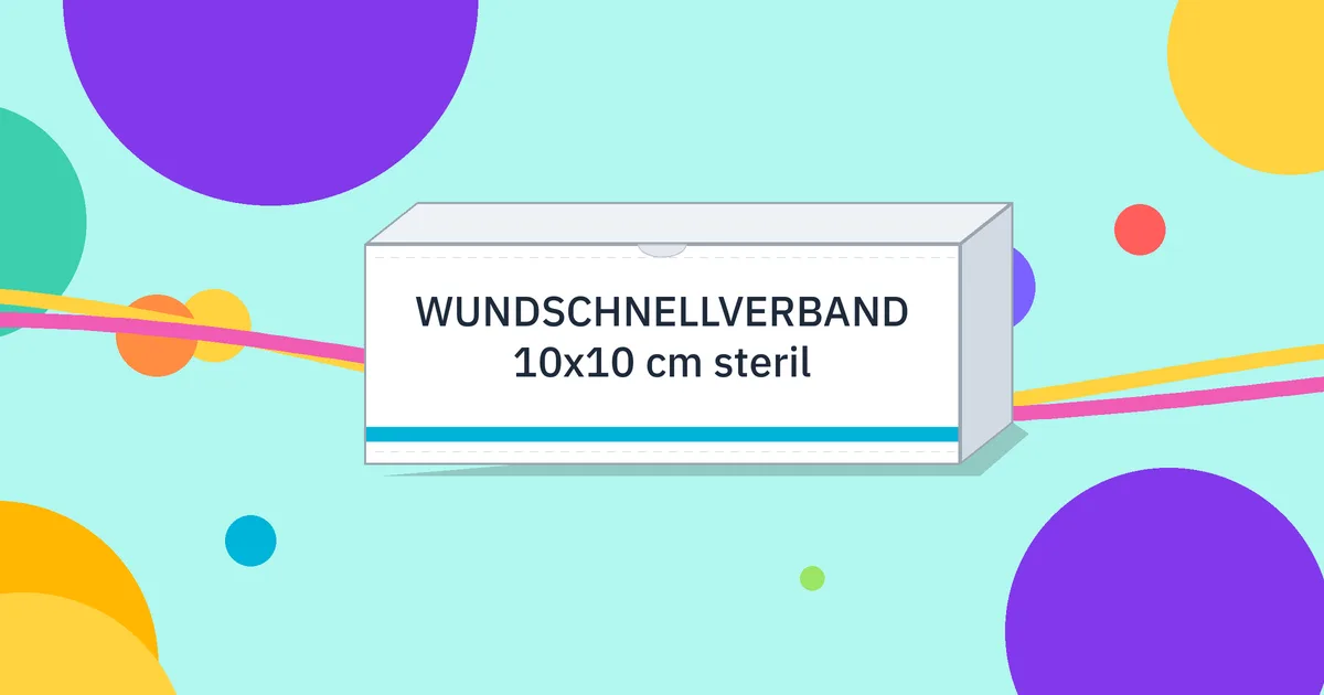 Symbolbild: Packung mit der Aufschrift WUNDSCHNELLVERBAND 10x10 cm steril (PZN 20126430) – Verfügbarkeit und Bezug in Apotheken in Frankfurt am Main