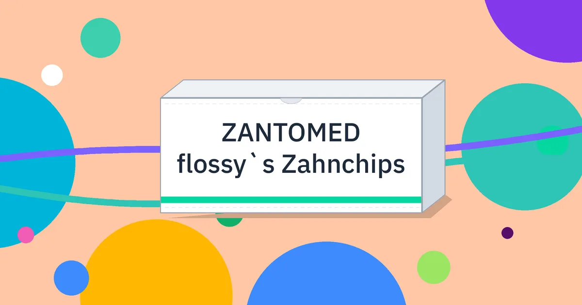 Symbolbild: Packung mit der Aufschrift ZANTOMED flossy`s Zahnchips (PZN 03434785) – Verfügbarkeit und Bezug in Apotheken in Frankfurt am Main