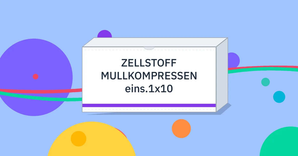 Symbolbild: Packung mit der Aufschrift ZELLSTOFF MULLKOMPRESSEN eins.1x10 (PZN 01722793) – Verfügbarkeit und Bezug in Apotheken in Frankfurt am Main