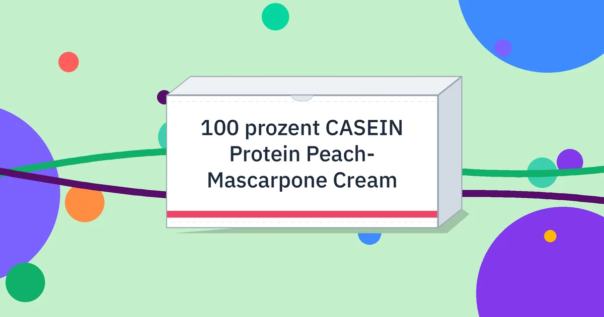 Symbolbild: Packung mit der Aufschrift 100 prozent CASEIN Protein Peach-Mascarpone Cream (PZN 13364436) – Verfügbarkeit und Bezug in Apotheken in Frankfurt am Main