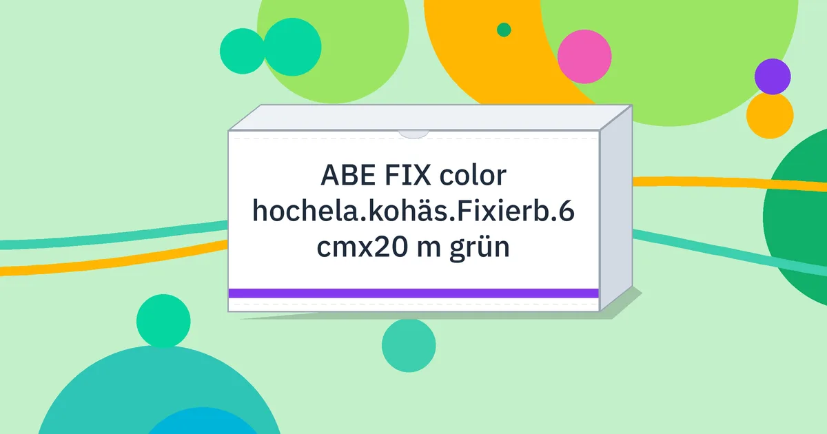 Symbolbild: Packung mit der Aufschrift ABE FIX color hochela.kohäs.Fixierb.6 cmx20 m grün (PZN 08520638) – Verfügbarkeit und Bezug in Apotheken in Frankfurt am Main
