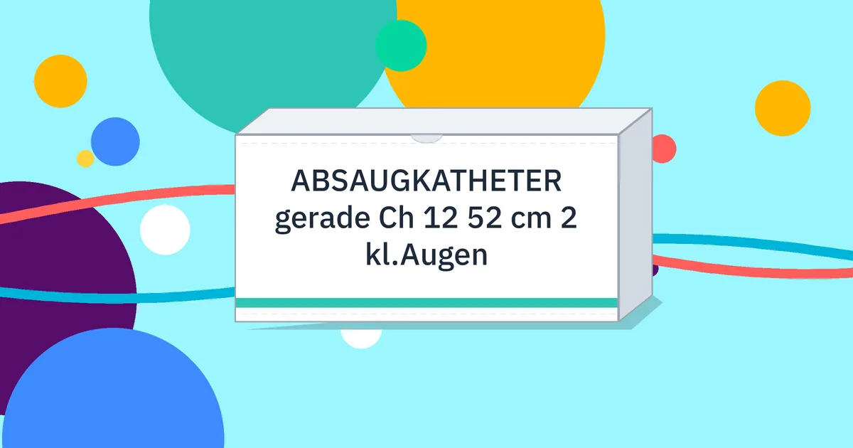 Symbolbild: Packung mit der Aufschrift ABSAUGKATHETER gerade Ch 12 52 cm 2 kl.Augen (PZN 02099698) – Verfügbarkeit und Bezug in Apotheken in Frankfurt am Main