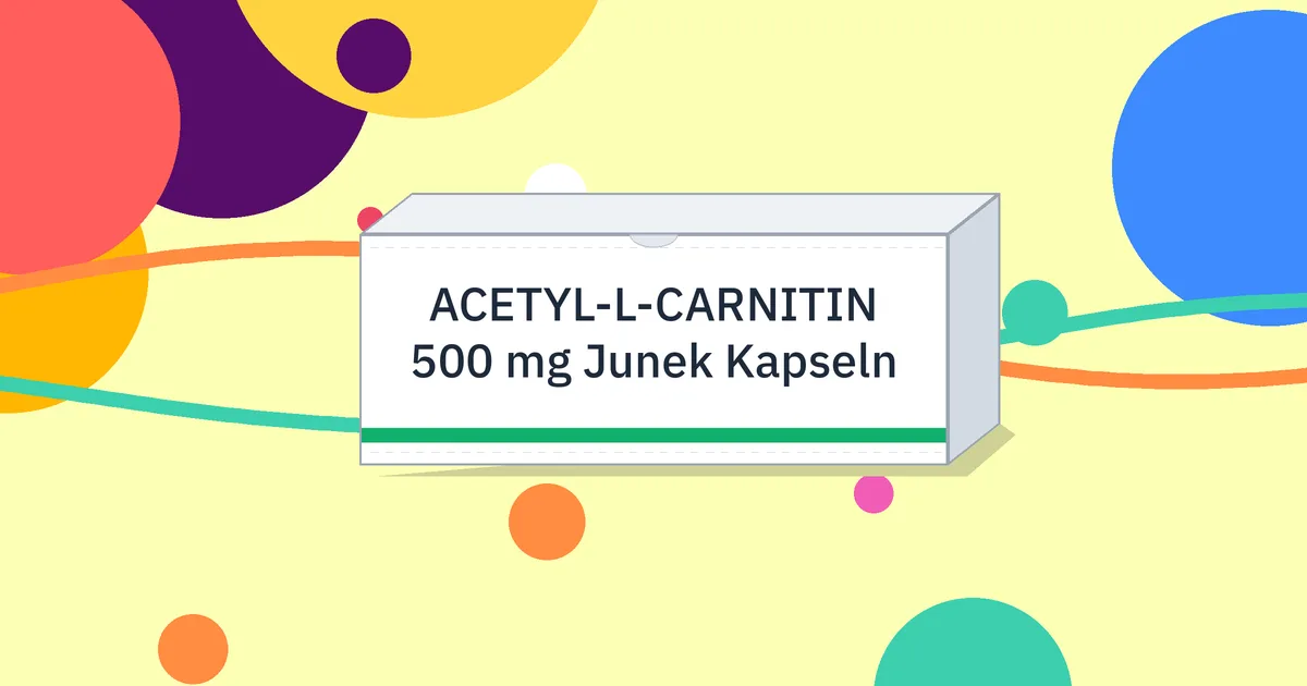 Symbolbild: Packung mit der Aufschrift ACETYL-L-CARNITIN 500 mg Junek Kapseln (PZN 00136544) – Verfügbarkeit und Bezug in Apotheken in Frankfurt am Main