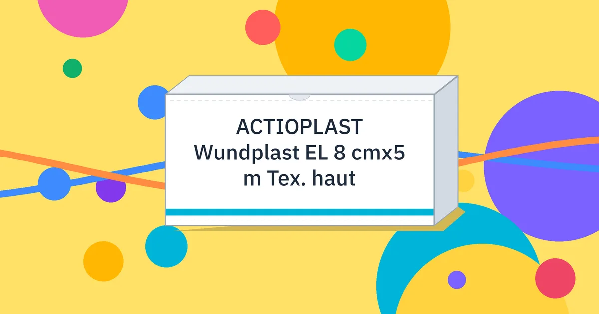 Symbolbild: Packung mit der Aufschrift ACTIOPLAST Wundplast EL 8 cmx5 m Tex. haut (PZN 05392683) – Verfügbarkeit und Bezug in Apotheken in Frankfurt am Main