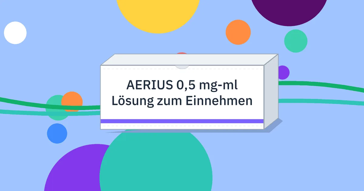 Symbolbild: Packung mit der Aufschrift AERIUS 0,5 mg-ml Lösung zum Einnehmen (PZN 02951047) – Verfügbarkeit und Bezug in Apotheken in Frankfurt am Main