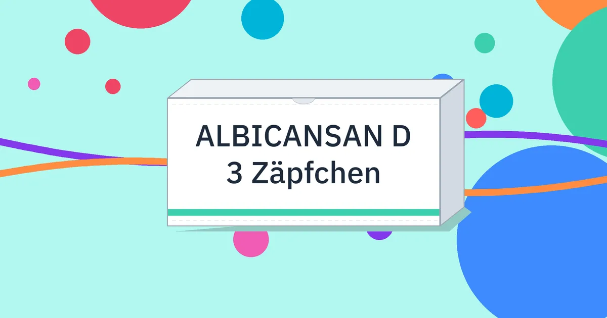 Symbolbild: Packung mit der Aufschrift ALBICANSAN D 3 Zäpfchen (PZN 04456903) – Verfügbarkeit und Bezug in Apotheken in Frankfurt am Main