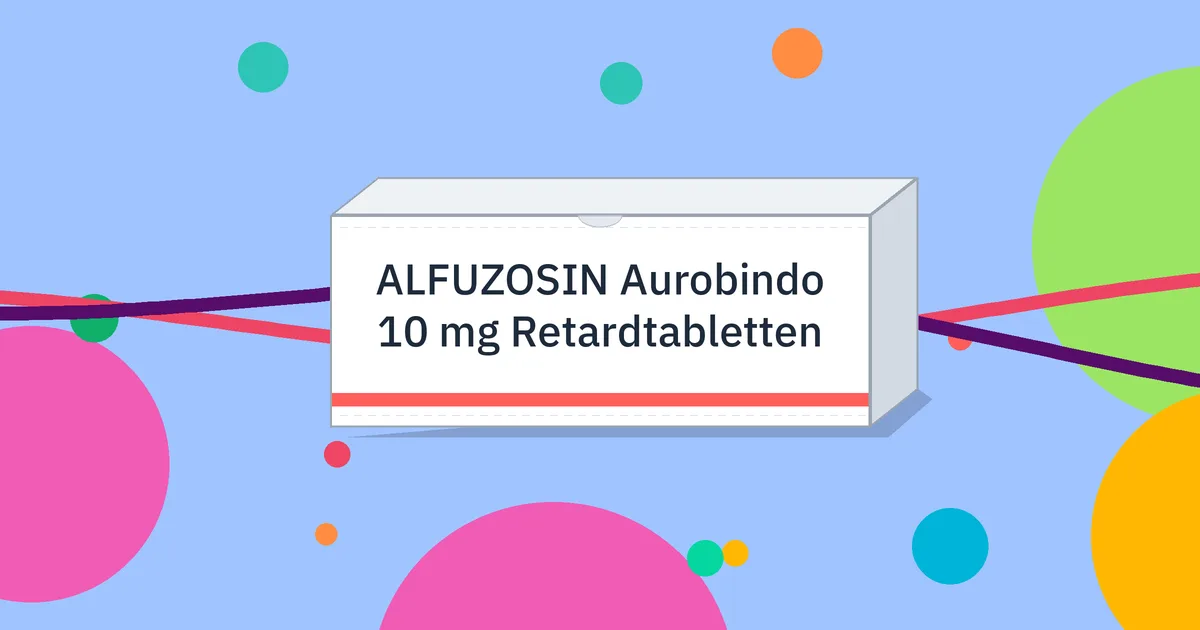 Symbolbild: Packung mit der Aufschrift ALFUZOSIN Aurobindo 10 mg Retardtabletten (PZN 10854743) – Verfügbarkeit und Bezug in Apotheken in Frankfurt am Main