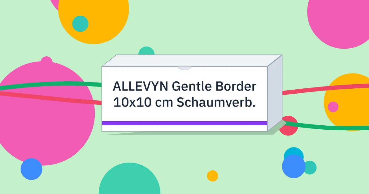 Symbolbild: Packung mit der Aufschrift ALLEVYN Gentle Border 10x10 cm Schaumverb. (PZN 14296955) – Verfügbarkeit und Bezug in Apotheken in Frankfurt am Main