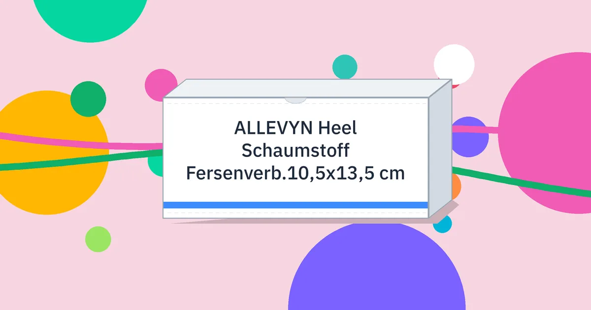 Symbolbild: Packung mit der Aufschrift ALLEVYN Heel Schaumstoff Fersenverb.10,5x13,5 cm (PZN 18034442) – Verfügbarkeit und Bezug in Apotheken in Frankfurt am Main