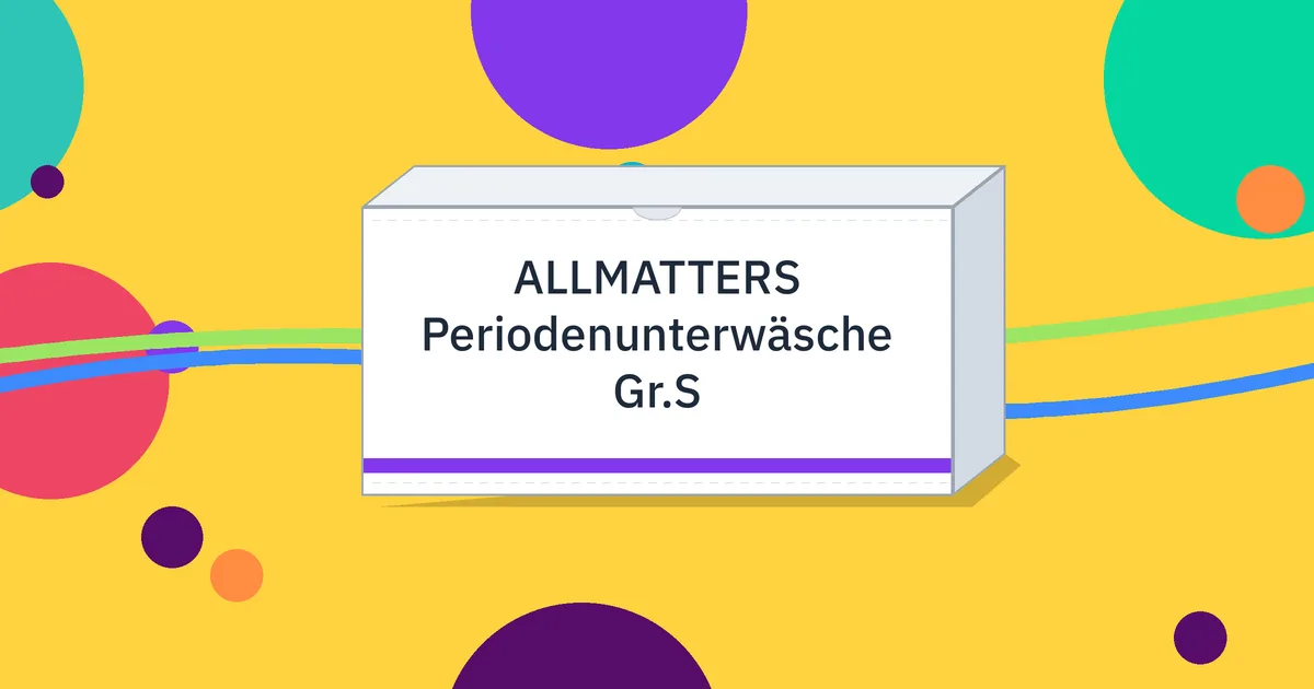 Symbolbild: Packung mit der Aufschrift ALLMATTERS Periodenunterwäsche Gr.S (PZN 18274956) – Verfügbarkeit und Bezug in Apotheken in Frankfurt am Main
