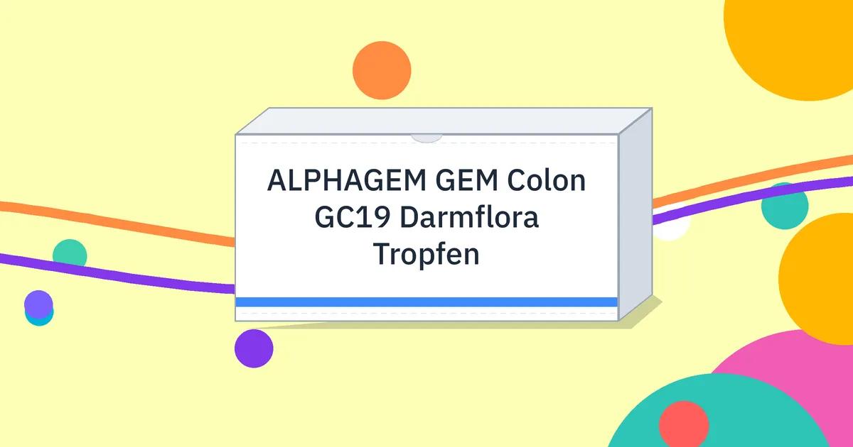 Symbolbild: Packung mit der Aufschrift ALPHAGEM GEM Colon GC19 Darmflora Tropfen (PZN 20296362) – Verfügbarkeit und Bezug in Apotheken in Frankfurt am Main