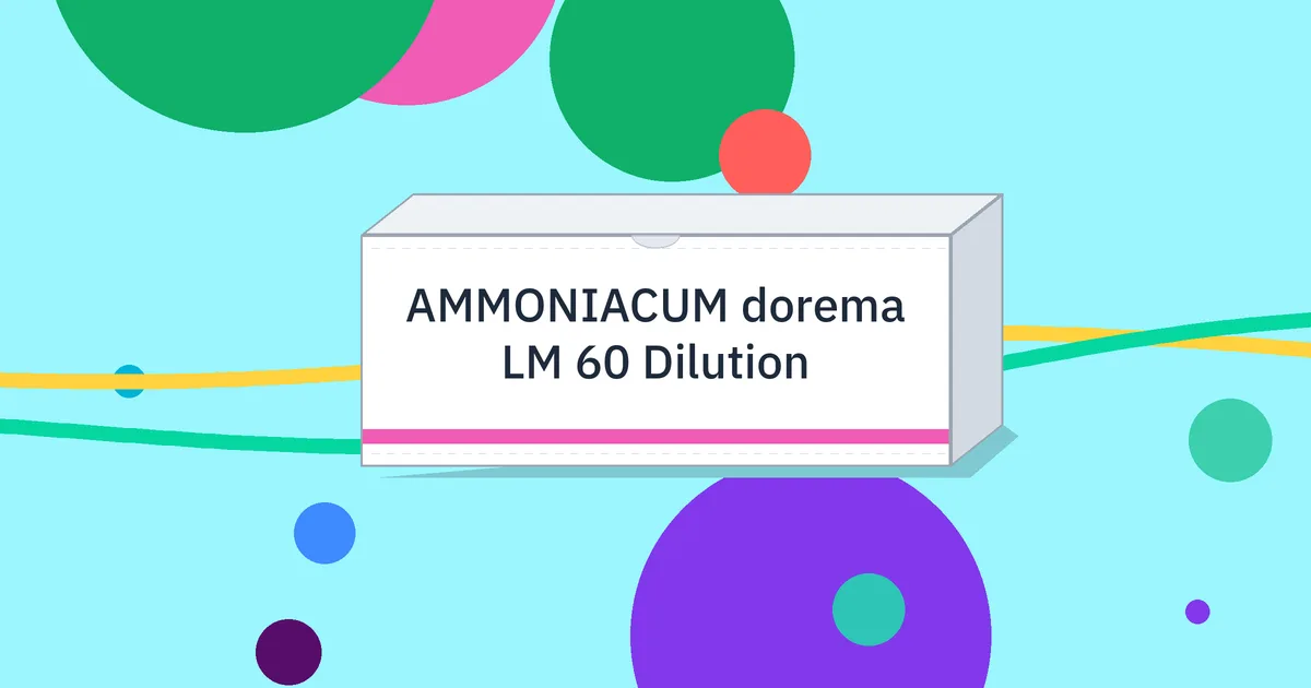 Symbolbild: Packung mit der Aufschrift AMMONIACUM dorema LM 60 Dilution (PZN 13319246) – Verfügbarkeit und Bezug in Apotheken in Frankfurt am Main