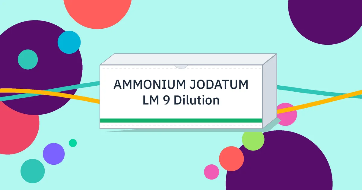 Symbolbild: Packung mit der Aufschrift AMMONIUM JODATUM LM 9 Dilution (PZN 13321295) – Verfügbarkeit und Bezug in Apotheken in Frankfurt am Main