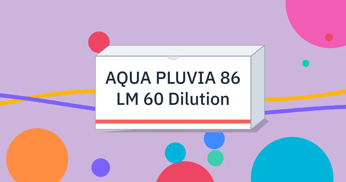 Symbolbild: Packung mit der Aufschrift AQUA PLUVIA 86 LM 60 Dilution (PZN 12766687) – Verfügbarkeit und Bezug in Apotheken in Frankfurt am Main