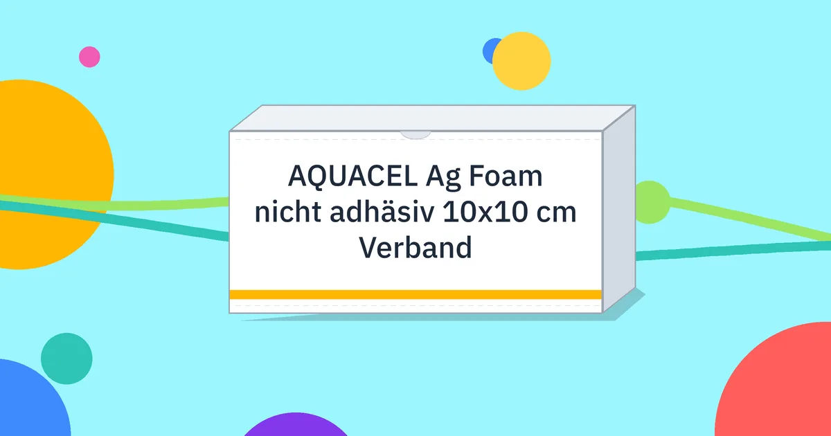 Symbolbild: Packung mit der Aufschrift AQUACEL Ag Foam nicht adhäsiv 10x10 cm Verband (PZN 17380828) – Verfügbarkeit und Bezug in Apotheken in Frankfurt am Main