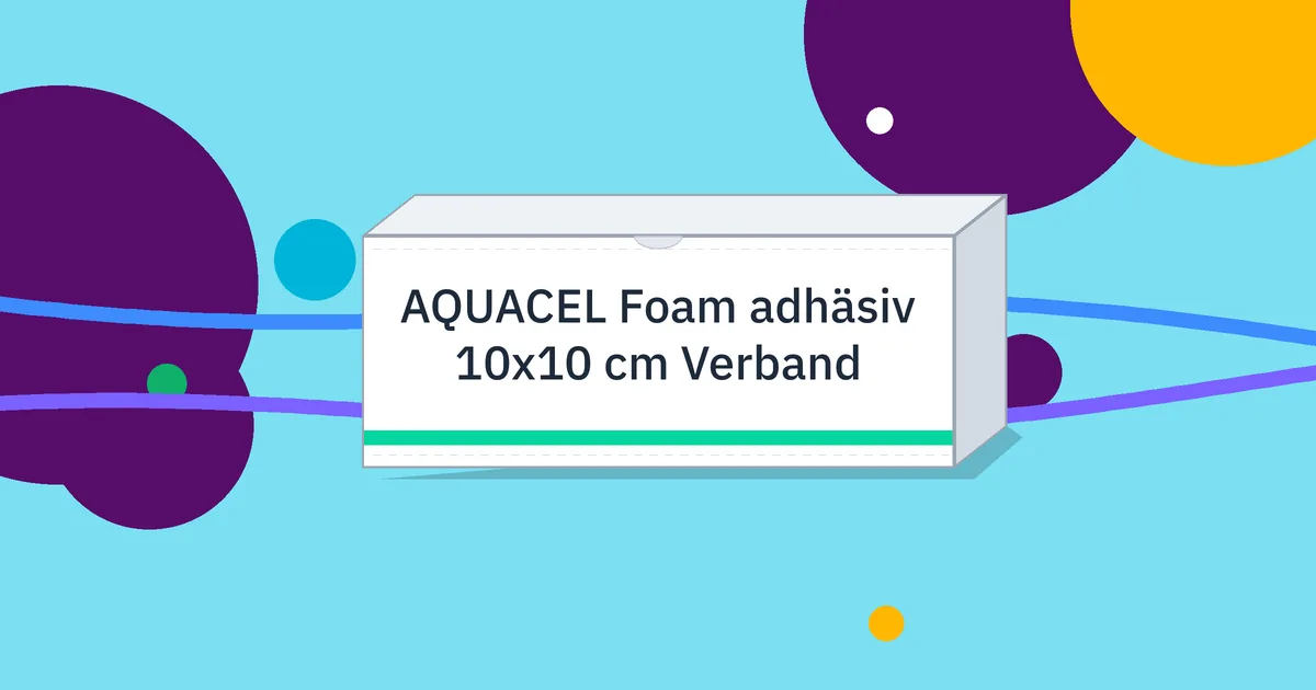 Symbolbild: Packung mit der Aufschrift AQUACEL Foam adhäsiv 10x10 cm Verband (PZN 17983283) – Verfügbarkeit und Bezug in Apotheken in Frankfurt am Main