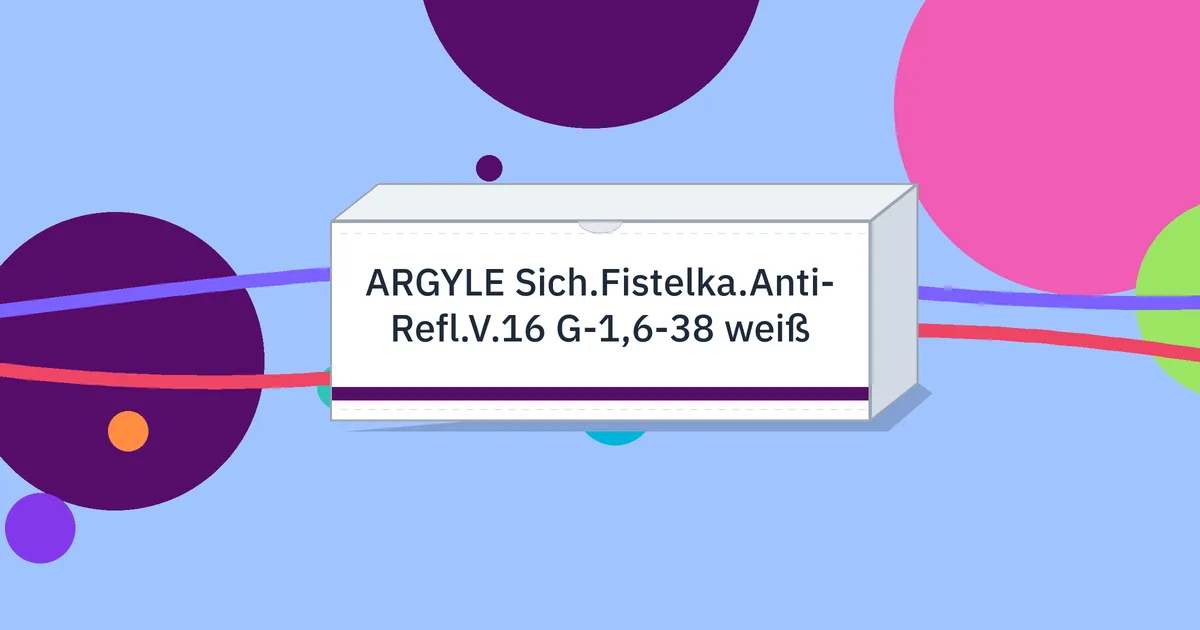 Symbolbild: Packung mit der Aufschrift ARGYLE Sich.Fistelka.Anti-Refl.V.16 G-1,6-38 weiß (PZN 15741133) – Verfügbarkeit und Bezug in Apotheken in Frankfurt am Main