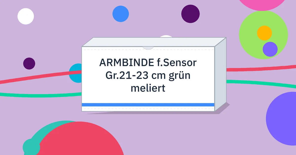 Symbolbild: Packung mit der Aufschrift ARMBINDE f.Sensor Gr.21-23 cm grün meliert (PZN 13917510) – Verfügbarkeit und Bezug in Apotheken in Frankfurt am Main