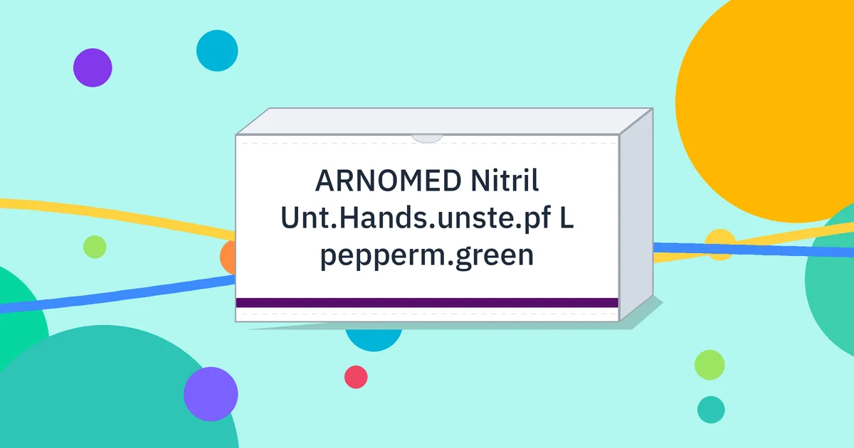 Symbolbild: Packung mit der Aufschrift ARNOMED Nitril Unt.Hands.unste.pf L pepperm.green (PZN 18136958) – Verfügbarkeit und Bezug in Apotheken in Frankfurt am Main