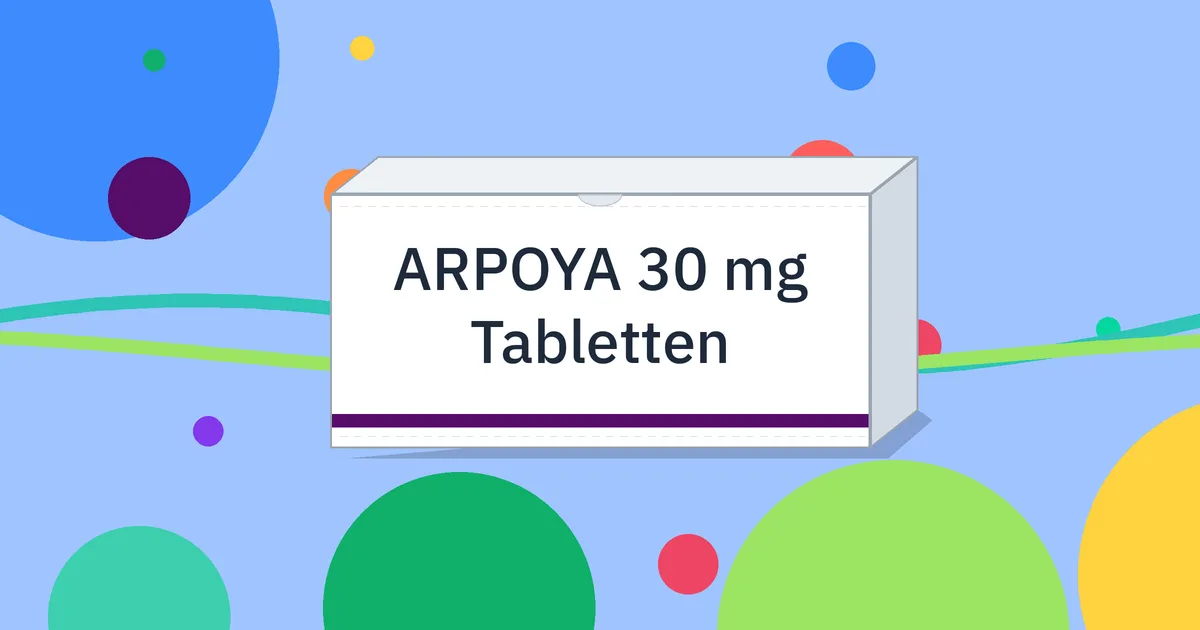 Symbolbild: Packung mit der Aufschrift ARPOYA 30 mg Tabletten (PZN 11553624) – Verfügbarkeit und Bezug in Apotheken in Frankfurt am Main