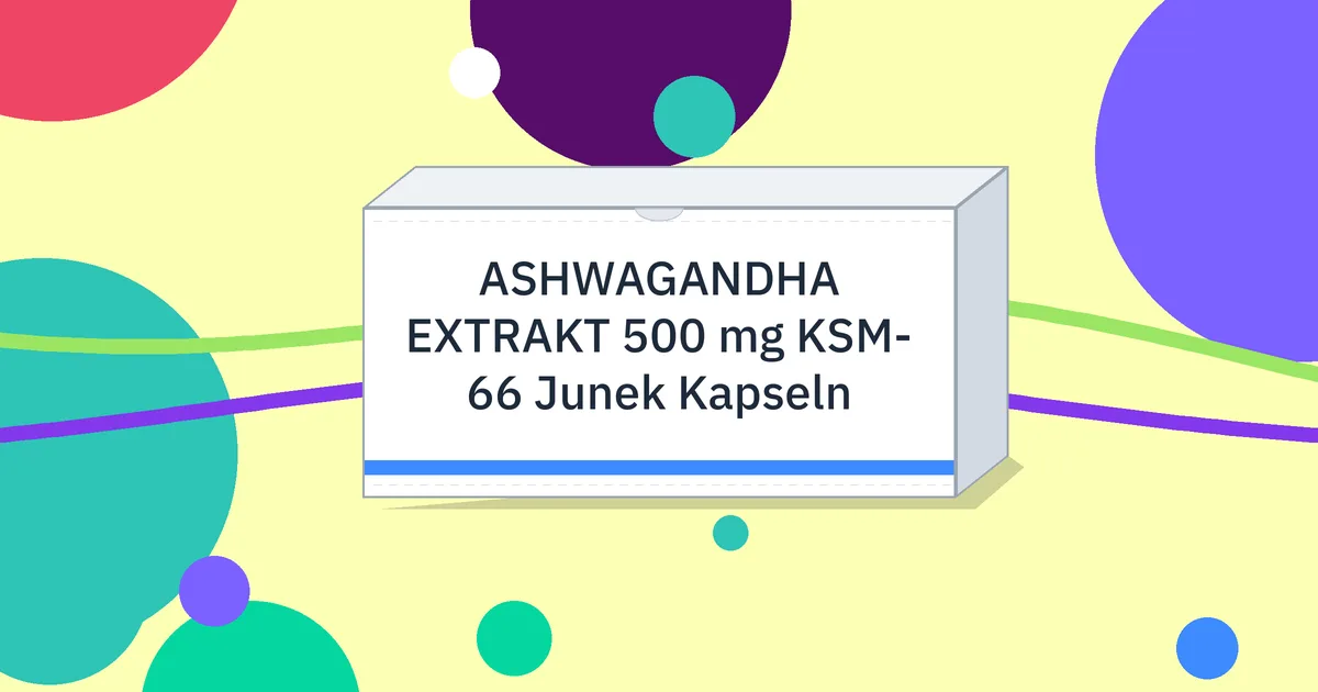 Symbolbild: Packung mit der Aufschrift ASHWAGANDHA EXTRAKT 500 mg KSM-66 Junek Kapseln (PZN 20807182) – Verfügbarkeit und Bezug in Apotheken in Frankfurt am Main