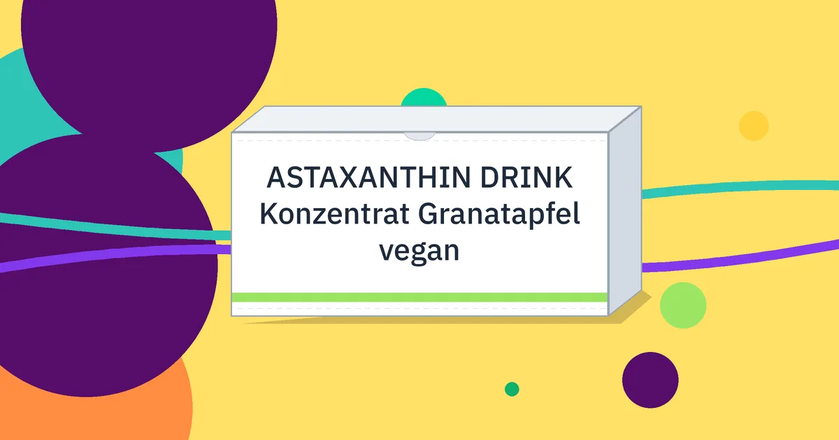 Symbolbild: Packung mit der Aufschrift ASTAXANTHIN DRINK Konzentrat Granatapfel vegan (PZN 18910116) – Verfügbarkeit und Bezug in Apotheken in Frankfurt am Main