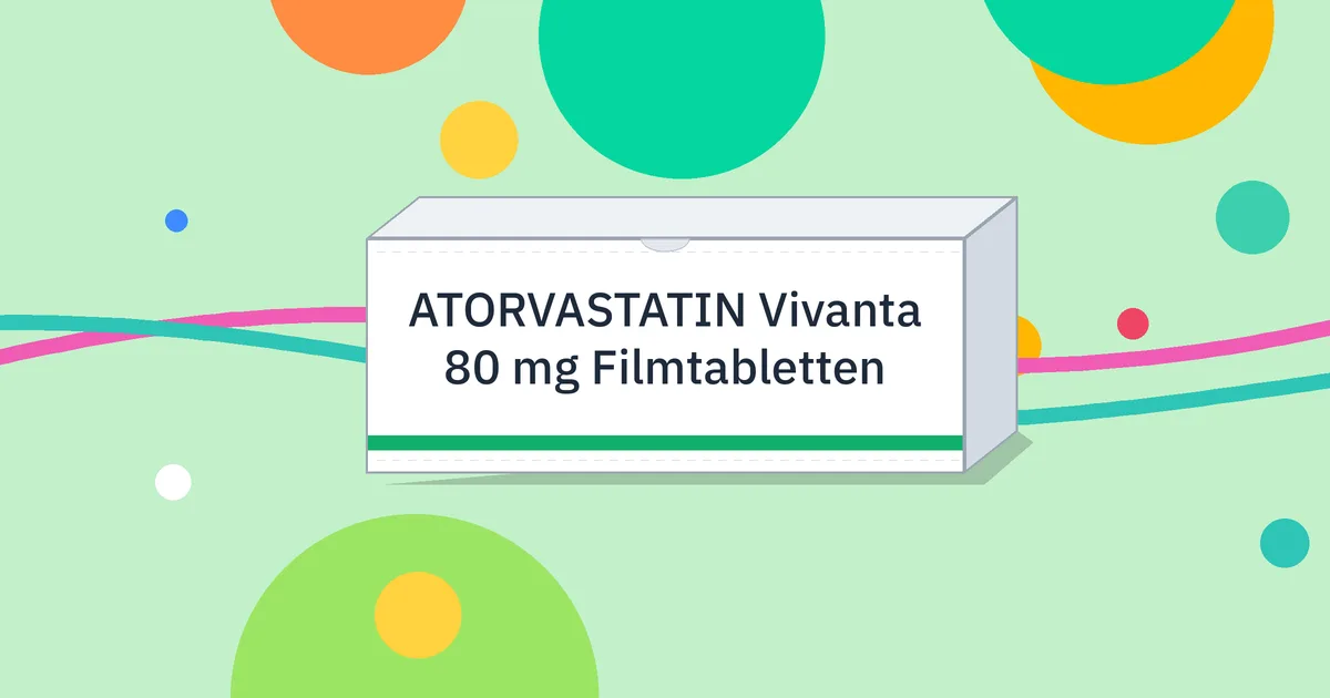 Symbolbild: Packung mit der Aufschrift ATORVASTATIN Vivanta 80 mg Filmtabletten (PZN 16663429) – Verfügbarkeit und Bezug in Apotheken in Frankfurt am Main