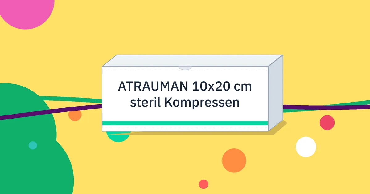 Symbolbild: Packung mit der Aufschrift ATRAUMAN 10x20 cm steril Kompressen (PZN 16133826) – Verfügbarkeit und Bezug in Apotheken in Frankfurt am Main