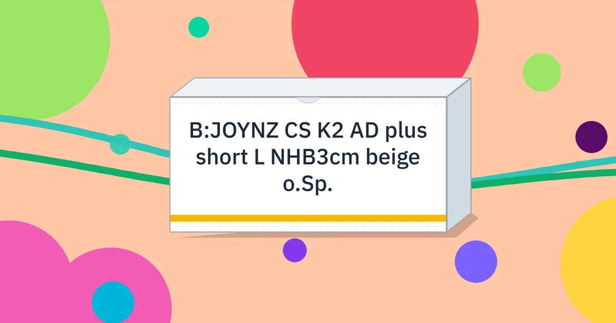 Symbolbild: Packung mit der Aufschrift B:JOYNZ CS K2 AD plus short L NHB3cm beige o.Sp. (PZN 20530355) – Verfügbarkeit und Bezug in Apotheken in Frankfurt am Main