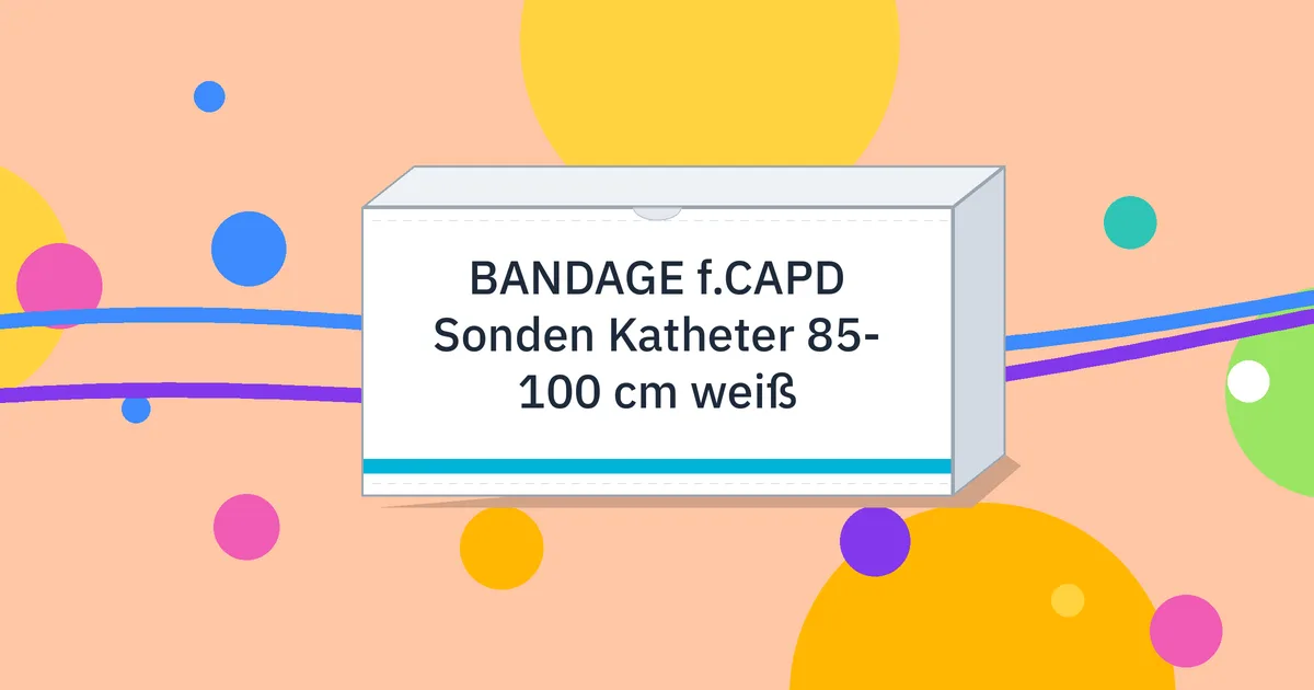 Symbolbild: Packung mit der Aufschrift BANDAGE f.CAPD Sonden Katheter 85-100 cm weiß (PZN 15391259) – Verfügbarkeit und Bezug in Apotheken in Frankfurt am Main