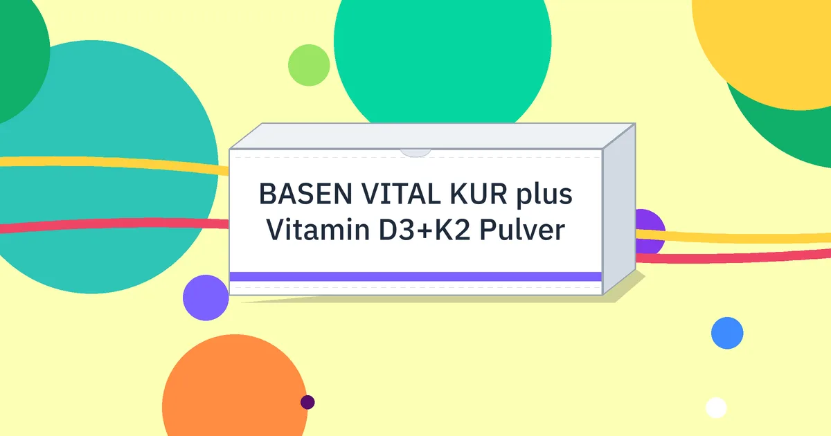Symbolbild: Packung mit der Aufschrift BASEN VITAL KUR plus Vitamin D3+K2 Pulver (PZN 14819005) – Verfügbarkeit und Bezug in Apotheken in Frankfurt am Main