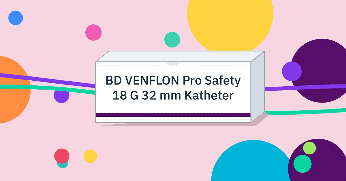 Symbolbild: Packung mit der Aufschrift BD VENFLON Pro Safety 18 G 32 mm Katheter (PZN 11123993) – Verfügbarkeit und Bezug in Apotheken in Frankfurt am Main