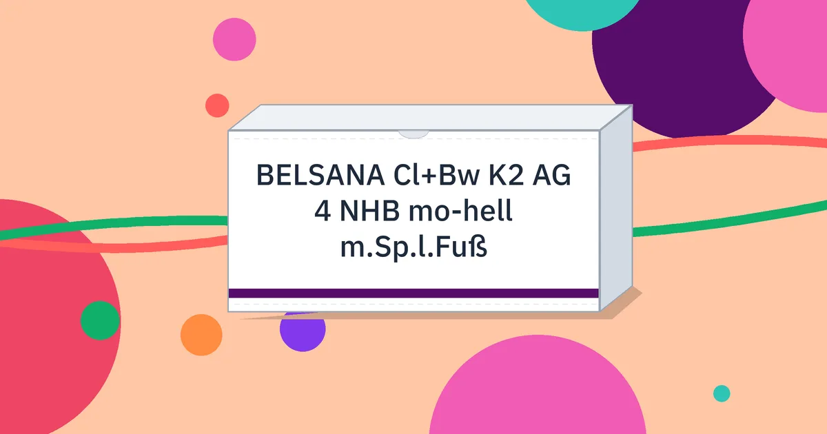 Symbolbild: Packung mit der Aufschrift BELSANA Cl+Bw K2 AG 4 NHB mo-hell m.Sp.l.Fuß (PZN 12247361) – Verfügbarkeit und Bezug in Apotheken in Frankfurt am Main