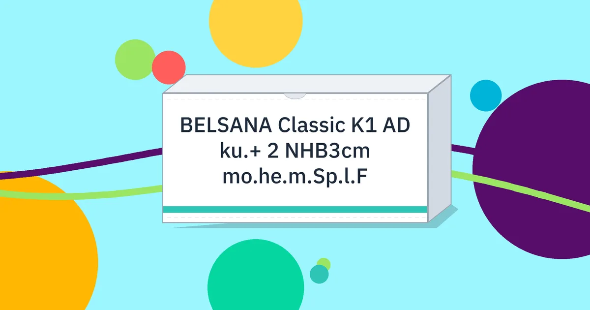 Symbolbild: Packung mit der Aufschrift BELSANA Classic K1 AD ku.+ 2 NHB3cm mo.he.m.Sp.l.F (PZN 19254938) – Verfügbarkeit und Bezug in Apotheken in Frankfurt am Main