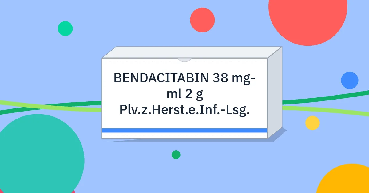 Symbolbild: Packung mit der Aufschrift BENDACITABIN 38 mg-ml 2 g Plv.z.Herst.e.Inf.-Lsg. (PZN 15193482) – Verfügbarkeit und Bezug in Apotheken in Frankfurt am Main