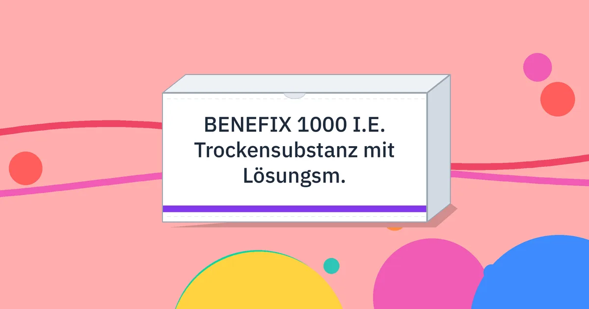 Symbolbild: Packung mit der Aufschrift BENEFIX 1000 I.E. Trockensubstanz mit Lösungsm. (PZN 00059973) – Verfügbarkeit und Bezug in Apotheken in Frankfurt am Main