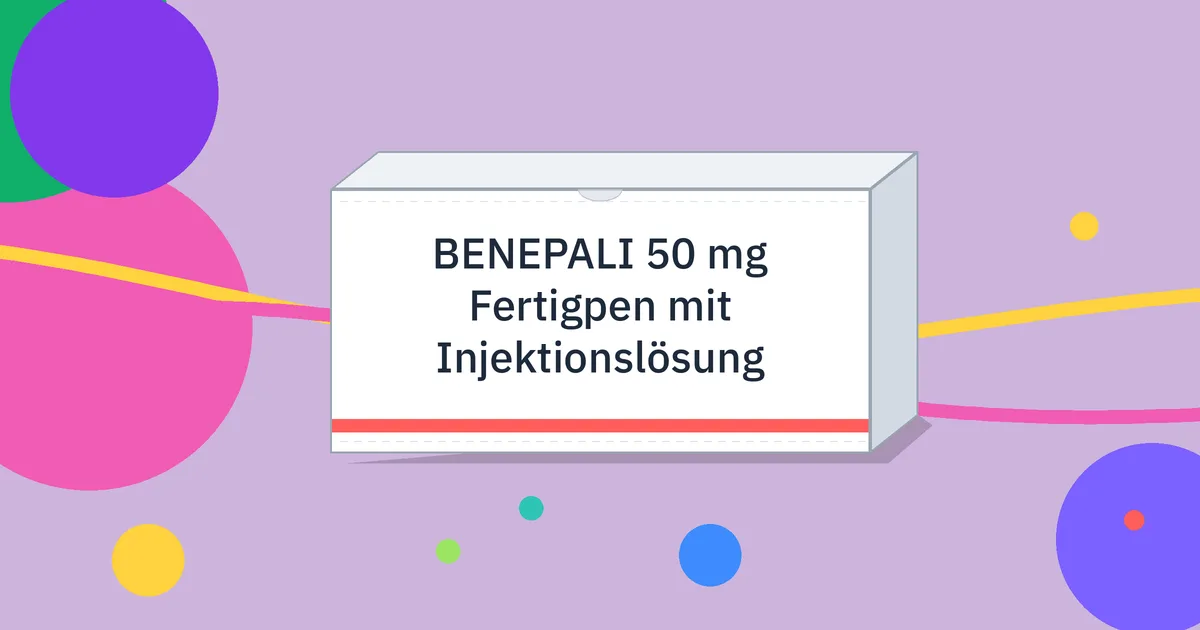 Symbolbild: Packung mit der Aufschrift BENEPALI 50 mg Fertigpen mit Injektionslösung (PZN 12365735) – Verfügbarkeit und Bezug in Apotheken in Frankfurt am Main