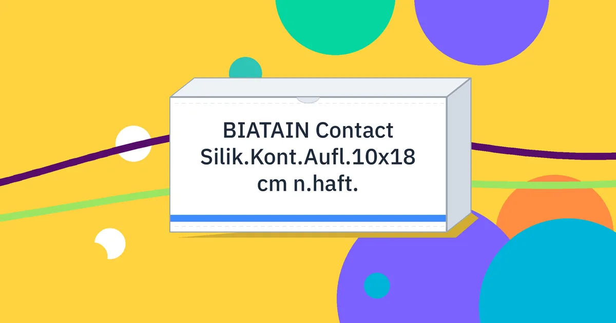 Symbolbild: Packung mit der Aufschrift BIATAIN Contact Silik.Kont.Aufl.10x18 cm n.haft. (PZN 18467247) – Verfügbarkeit und Bezug in Apotheken in Frankfurt am Main