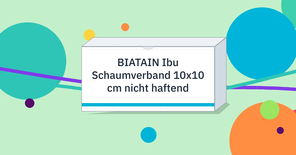 Symbolbild: Packung mit der Aufschrift BIATAIN Ibu Schaumverband 10x10 cm nicht haftend (PZN 18123134) – Verfügbarkeit und Bezug in Apotheken in Frankfurt am Main