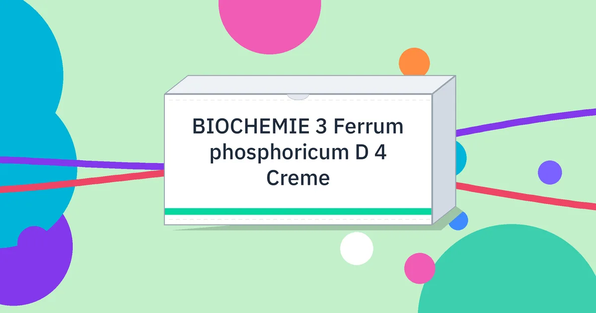 Symbolbild: Packung mit der Aufschrift BIOCHEMIE 3 Ferrum phosphoricum D 4 Creme (PZN 16782192) – Verfügbarkeit und Bezug in Apotheken in Frankfurt am Main