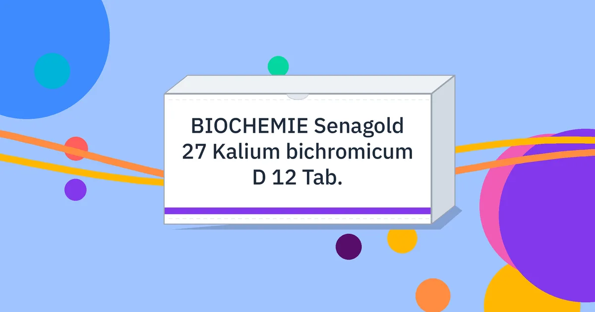 Symbolbild: Packung mit der Aufschrift BIOCHEMIE Senagold 27 Kalium bichromicum D 12 Tab. (PZN 07544594) – Verfügbarkeit und Bezug in Apotheken in Frankfurt am Main