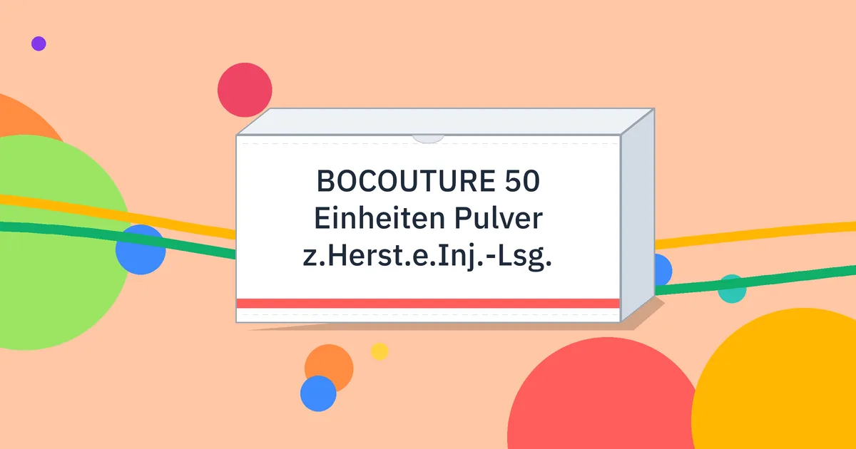 Symbolbild: Packung mit der Aufschrift BOCOUTURE 50 Einheiten Pulver z.Herst.e.Inj.-Lsg. (PZN 18723437) – Verfügbarkeit und Bezug in Apotheken in Frankfurt am Main