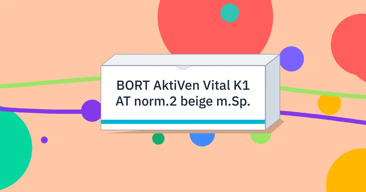 Symbolbild: Packung mit der Aufschrift BORT AktiVen Vital K1 AT norm.2 beige m.Sp. (PZN 13738428) – Verfügbarkeit und Bezug in Apotheken in Frankfurt am Main