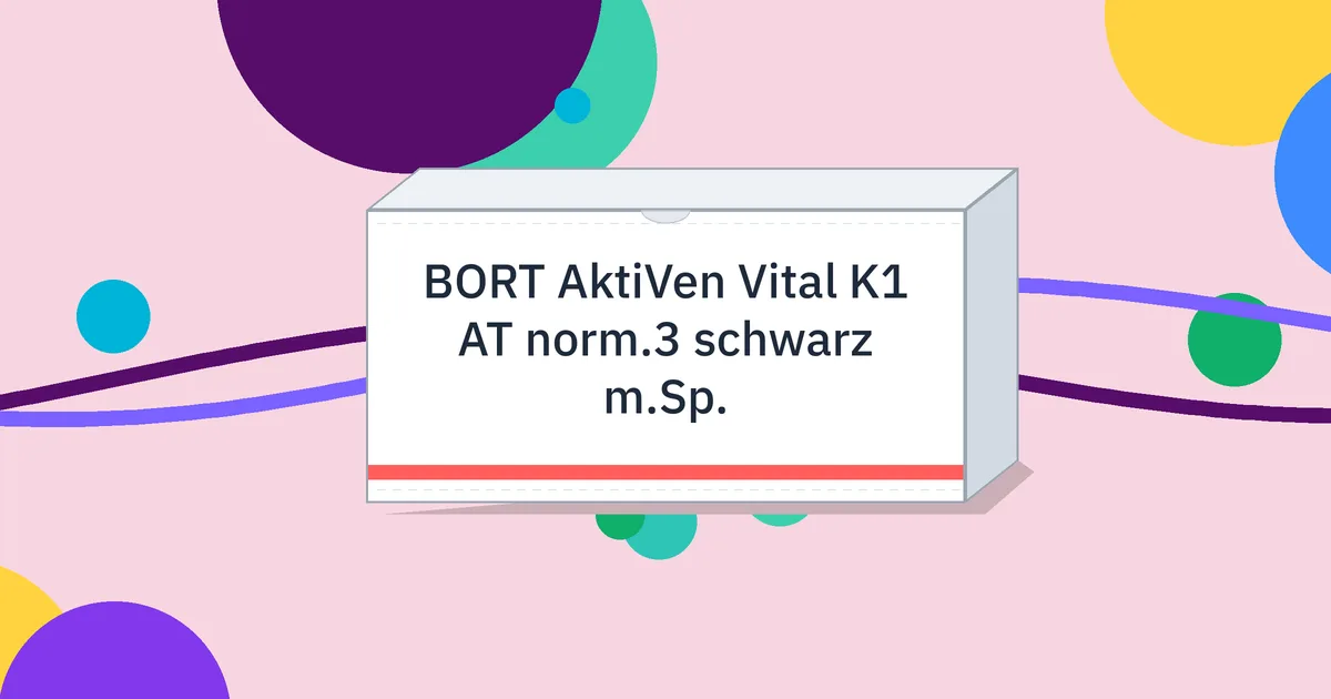 Symbolbild: Packung mit der Aufschrift BORT AktiVen Vital K1 AT norm.3 schwarz m.Sp. (PZN 13739824) – Verfügbarkeit und Bezug in Apotheken in Frankfurt am Main